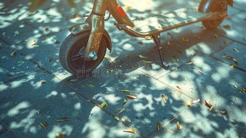 Electric Scooter on a Sunlit Sidewalk with Shadows. Stock Image - Image ...