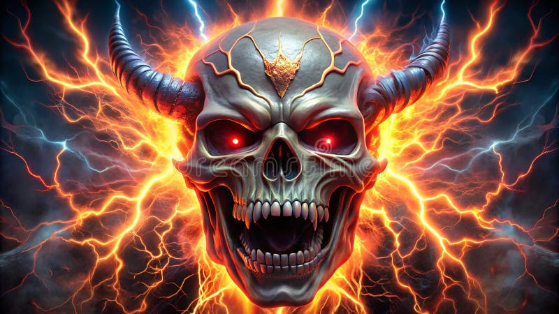 Electric Screaming Evil Skull Head Devil. Day of the Dead. Horror Stock ...