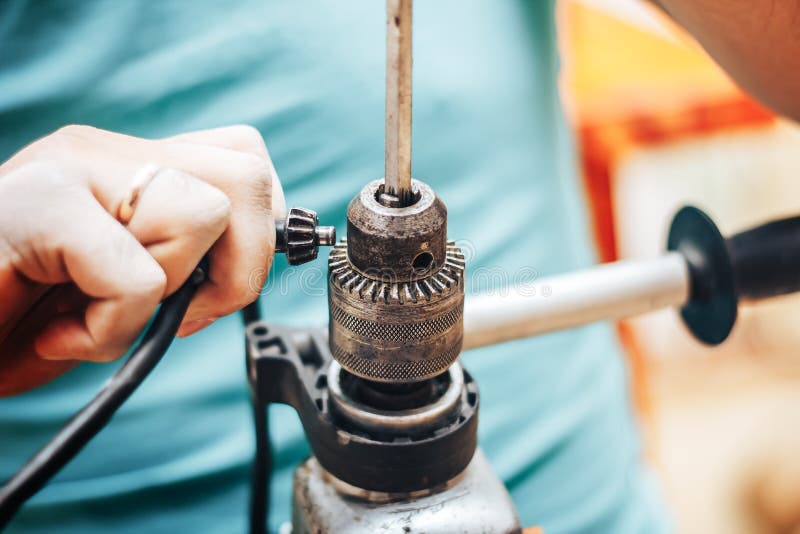 Replacement of a Drill in Perforator Close Up Stock Photo - Image of ...