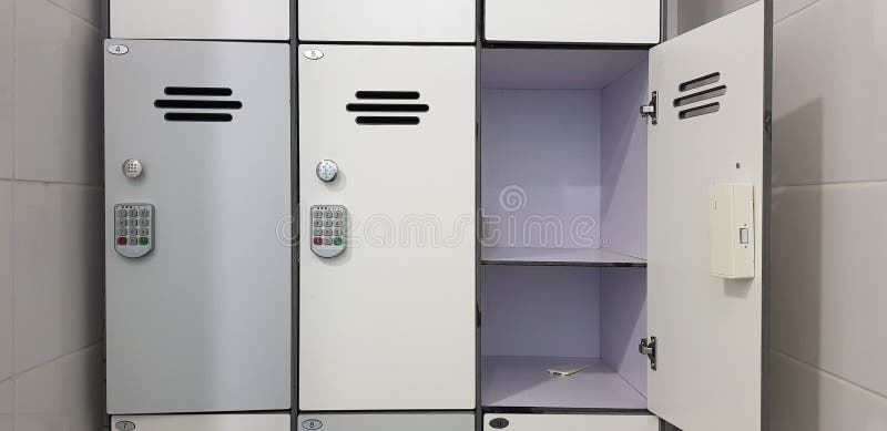 Electric Security Code Locks On Three Cabinet Door Stock Photo - Image ...