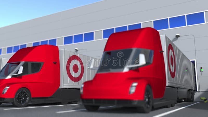 Electric Semi-trailer Trucks with Target Logo Being Loaded or Unloaded ...