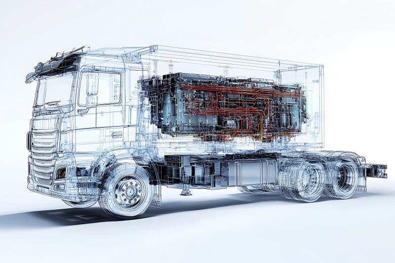 Electric Semi Truck Wireframe Design Engineering Cad Stock Illustration ...