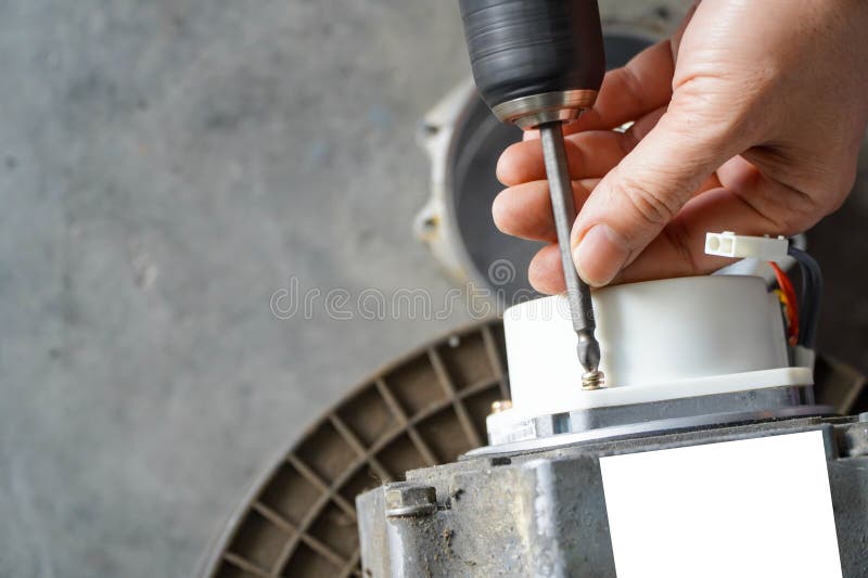 Electric Servo Motor,Repairman Using Cordless Screwdriver Removing ...