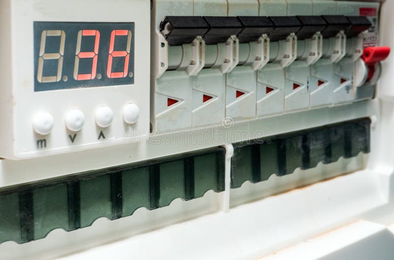 Electric Shield Current Stabilizer. Electrical Panel with Switches and ...