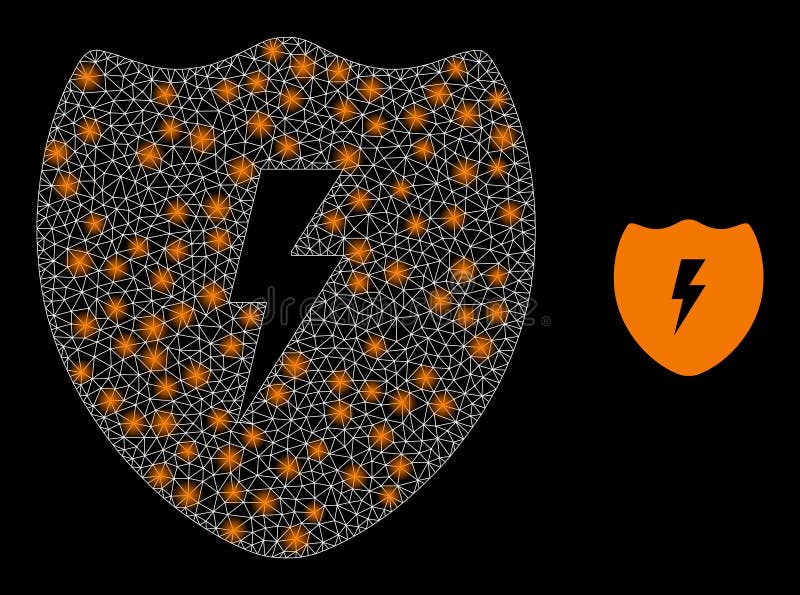 Electric Shield Icon - Wire Frame Mesh with Light Spots Stock Vector ...