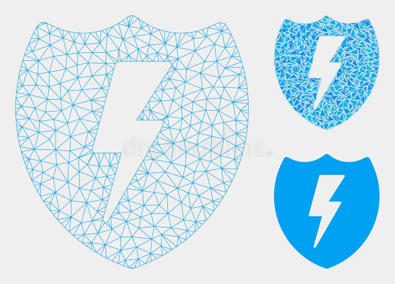 Electric Shield Vector Mesh Network Model and Triangle Mosaic Icon ...
