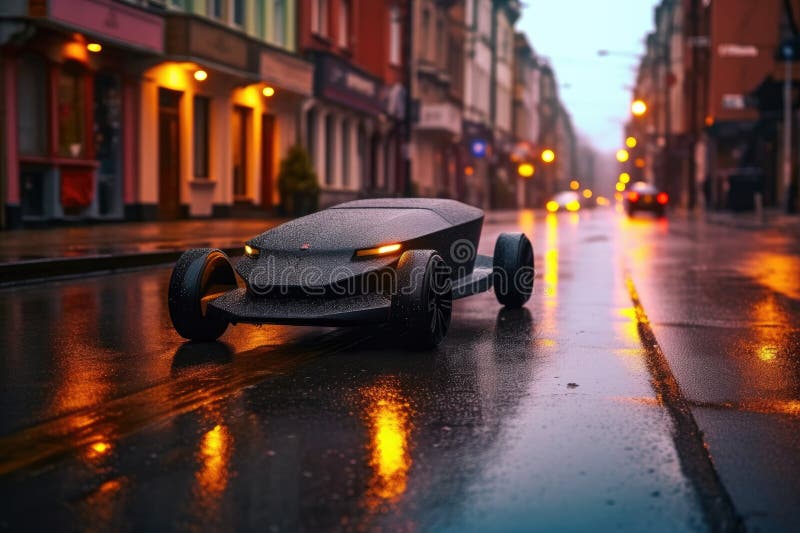 Electric Skateboard with Wireless Remote Control on Urban Street Stock ...