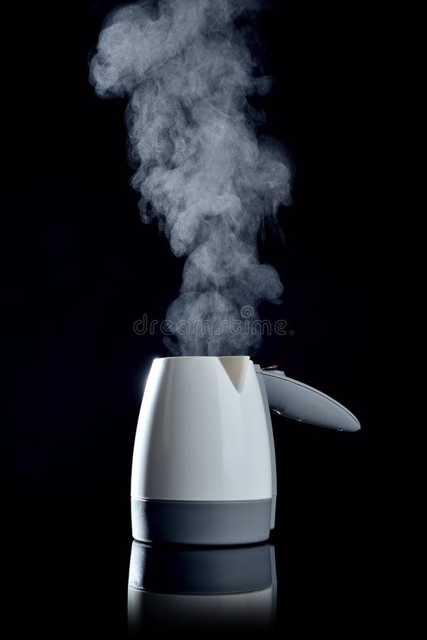 Tea Kettle with Boiling Water on Black Background Stock Photo - Image ...