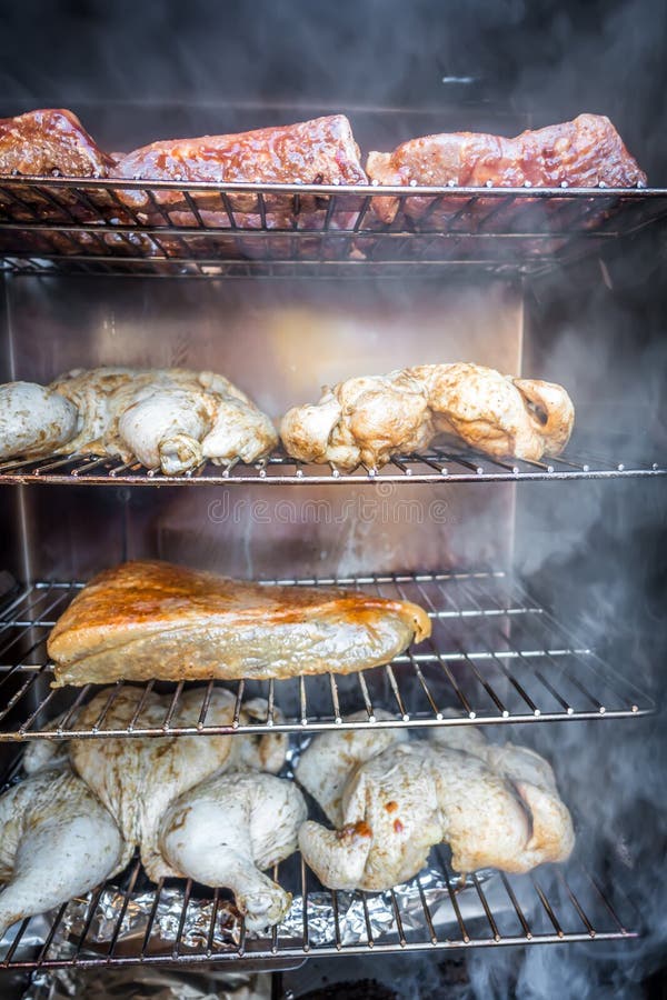 Electric Smoker Loaded with Variety of Meat Stock Image - Image of ...