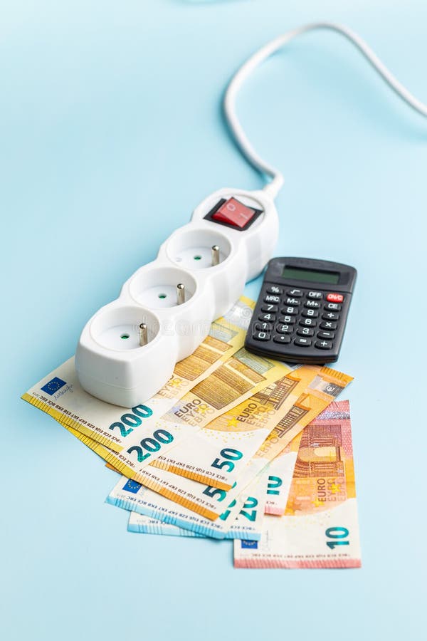 Electric Socket and Euro Money on Blue Background. Concept of ...
