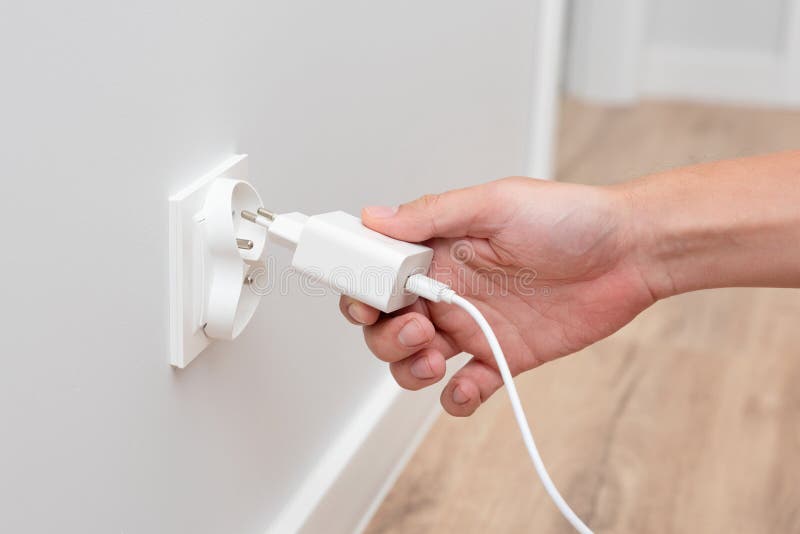 Electric Socket with Connected Phone Charger Stock Image - Image of ...