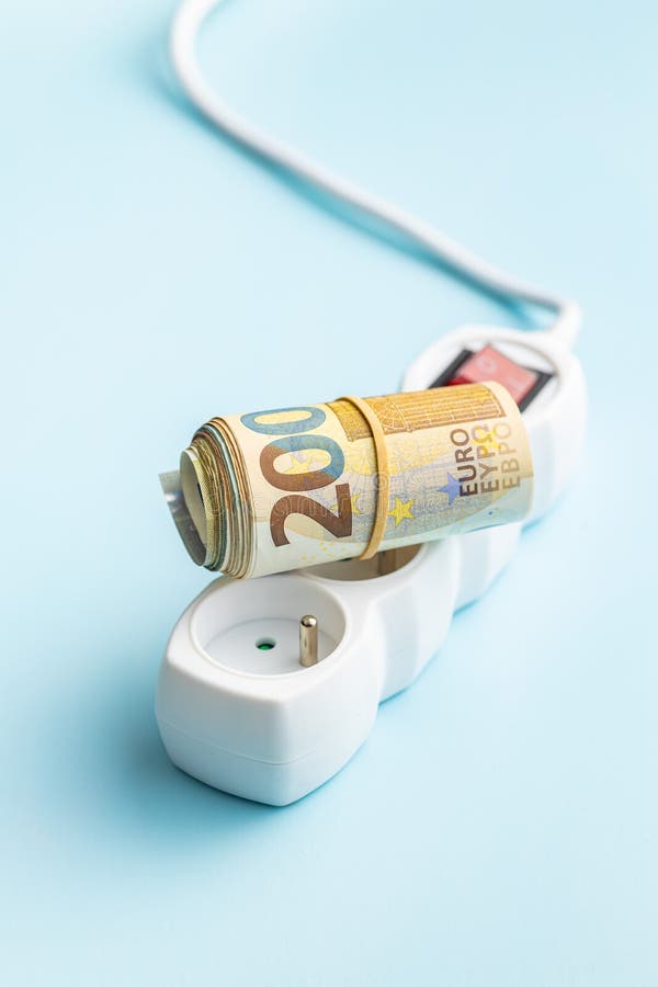 Electric Socket and Euro Money on Blue Background. Concept of ...