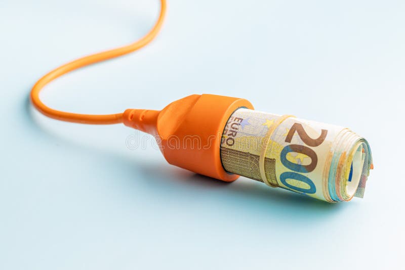 Electric Socket and Euro Money on Blue Background. Concept of ...