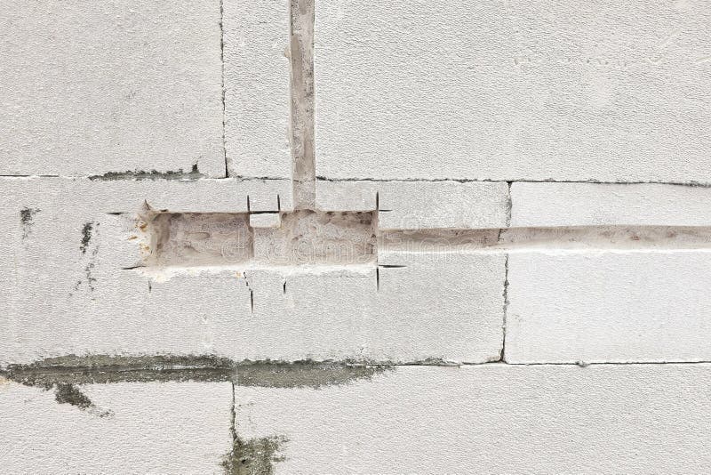Electric Socket Hole on Lightweight Concrete Wall. Stock Photo - Image ...