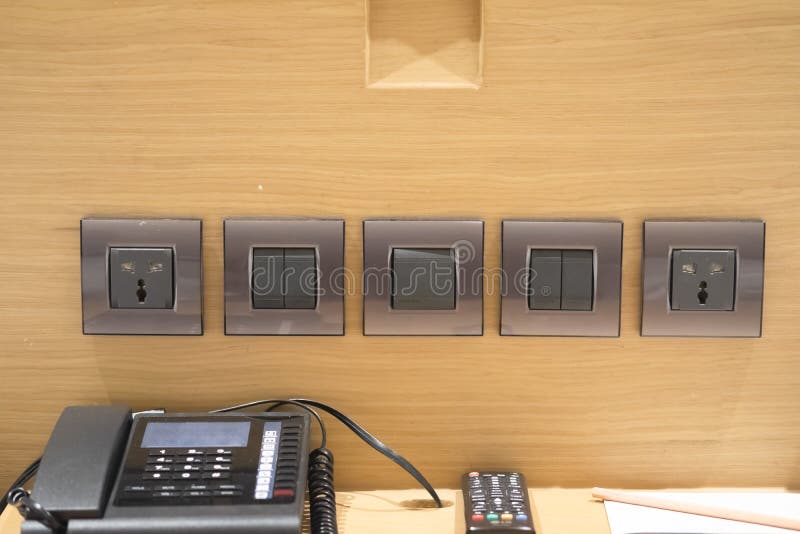 Electric Socket and Light Switch Panel and Phone Stock Photo - Image of ...