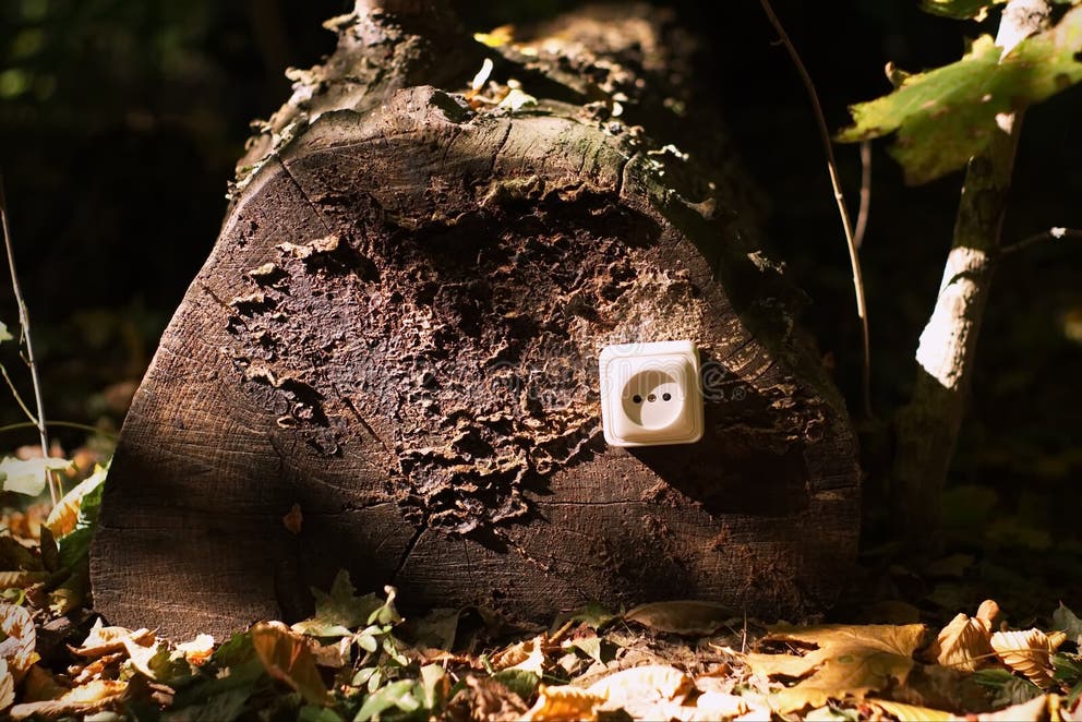 Electric Socket on Trees in Forest. Green Energy Concept Stock Photo ...