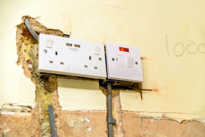 Electric Socket in a Wall during Renovation in England Uk Stock Image ...