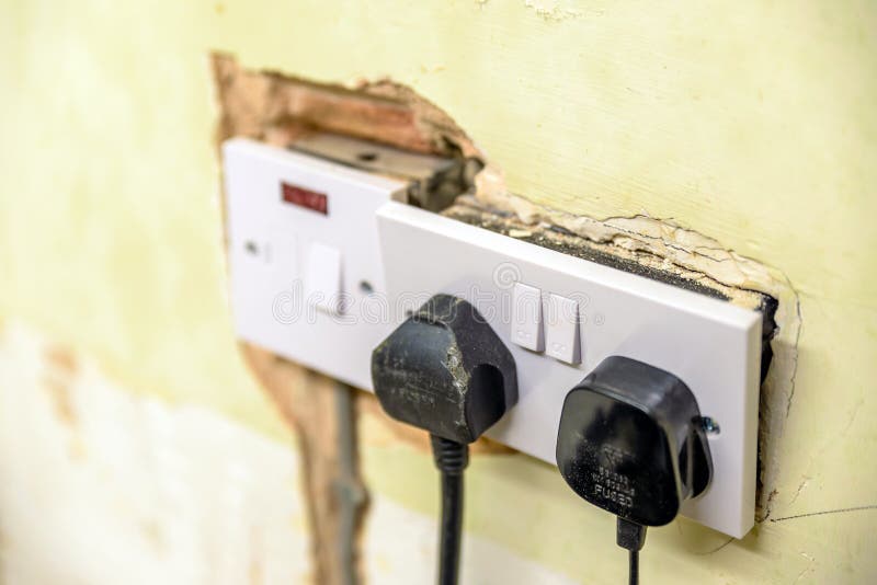 Electric Socket in a Wall during Renovation in England Uk Stock Image ...