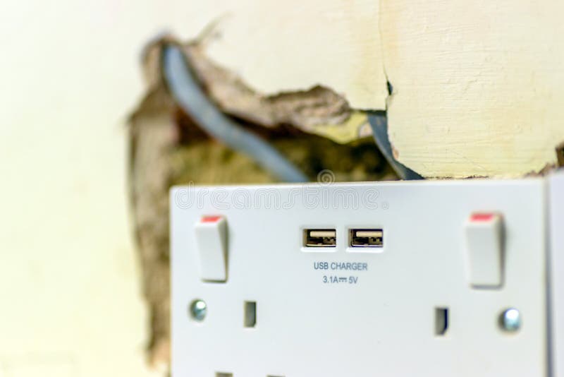 Electric Socket in a Wall during Renovation in England Uk Stock Photo ...
