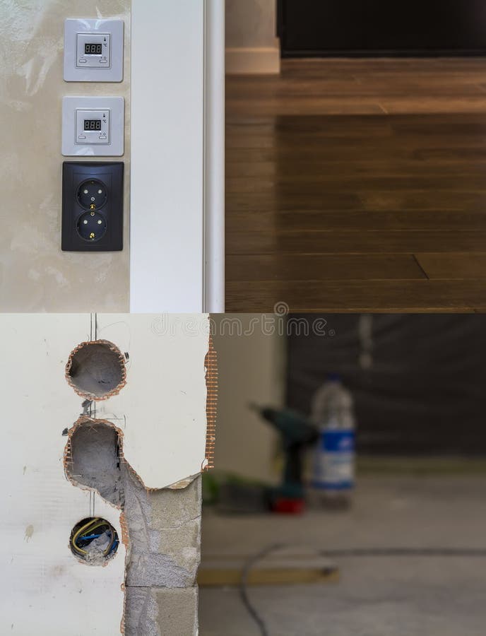 Electric Socket and Warm Floor Heater Control Panels on the Wall Stock ...