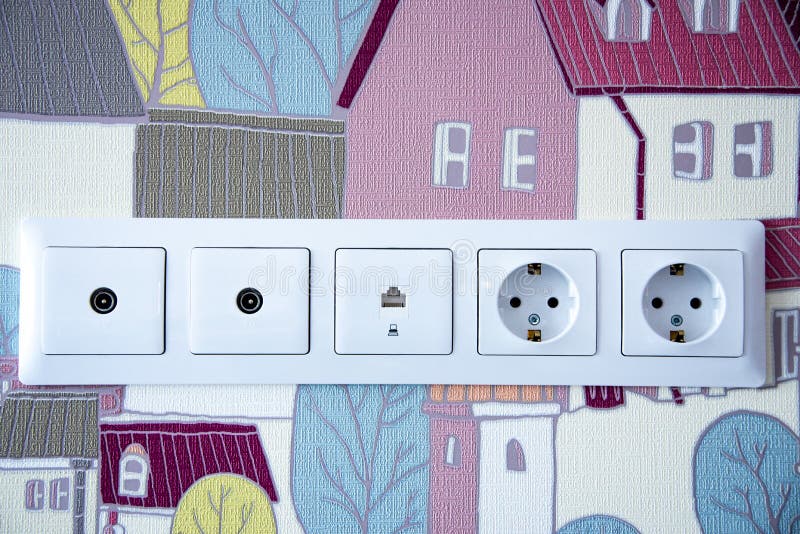 Electric Sockets on Color Wallpaper As a Background. Home Decroration ...