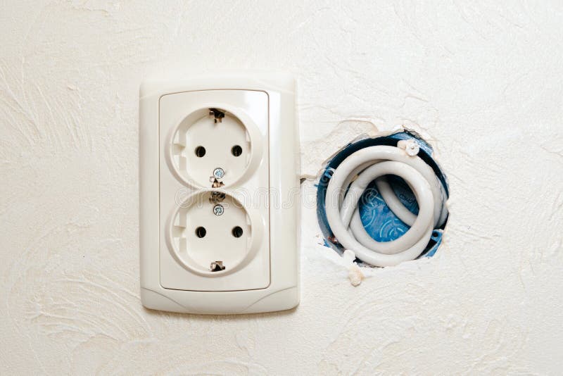 Electric Sockets in the Kitchen Wall Mounting Hole TV Socket. Stock ...