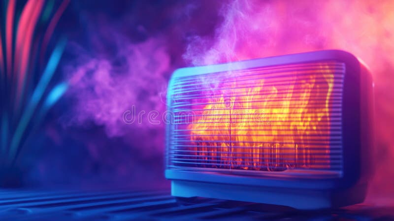 Electric Space Heater with Vibrant Neon Colors and Smoke Effect Stock ...