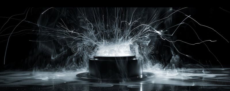 Electric Spark and Smoke Emerging from a Circular Device in a Dark ...