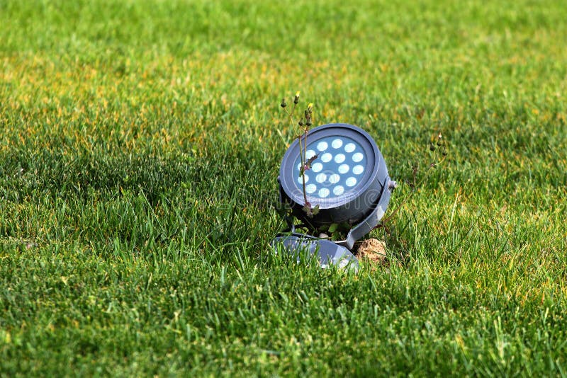 Electric Spotlight in Green Grass Stock Photo - Image of decoration ...