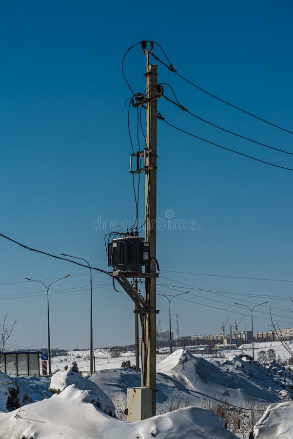 Electric Step-down Transformer on a Power Pole Stock Image - Image of ...