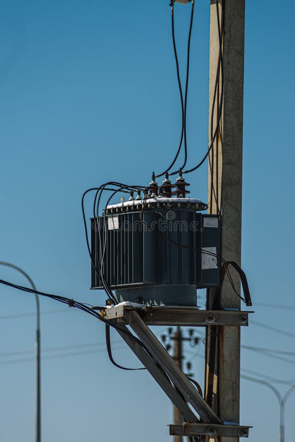 Electric Step-down Transformer on a Power Pole Stock Image - Image of ...