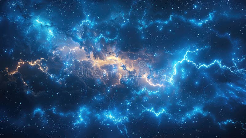 Electric Storm: Blue and Yellow Sparks Ignite the Night Stock Photo ...