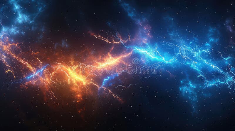 Electric Storm: Blue and Yellow Sparks Ignite the Night Stock Photo ...