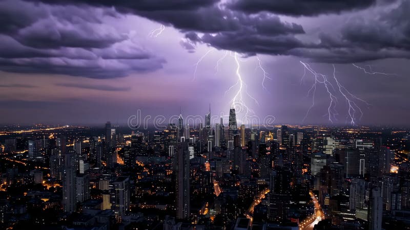 Lightning Strikes Illuminating Chicago Skyline at Night Stock Video ...