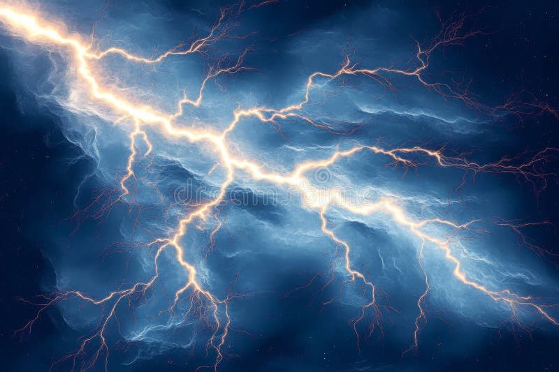 Electric Storm Lightning Bolt Over Deep Blue Cloudscape, Power, Energy ...