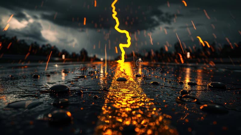 Electric Storm: Lightning Flash on the Road during Thunderstorm ...