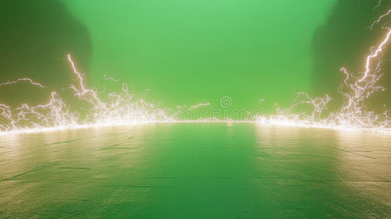 Electric Storm Over Green Plane Abstract Power Unleashed in a Green ...
