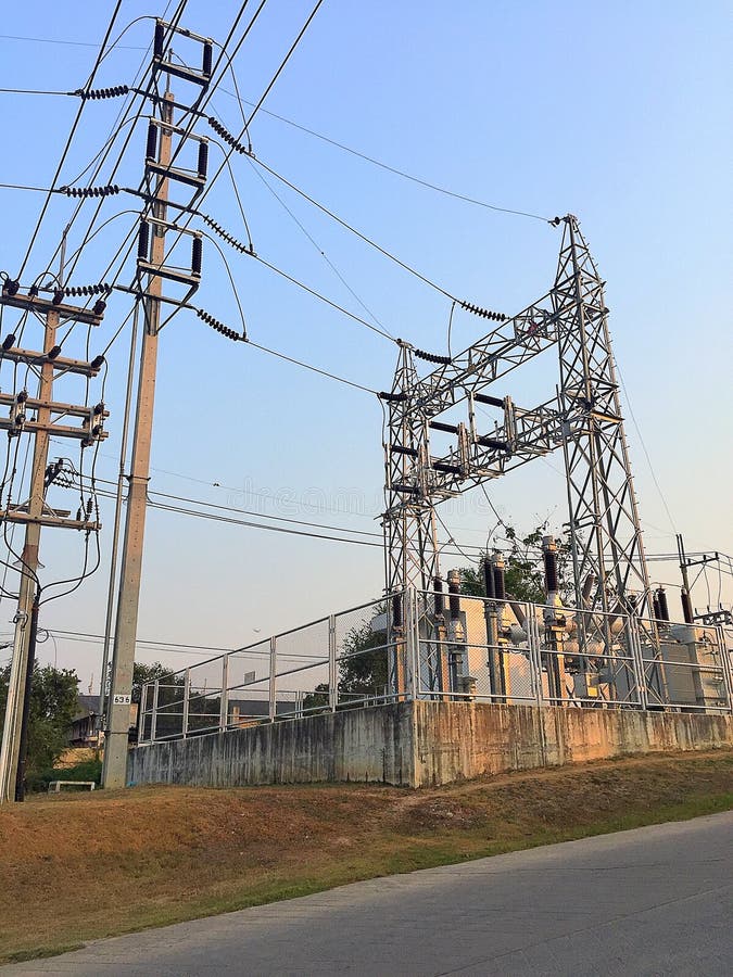 Electric substation. stock image. Image of electric, pole - 67775049