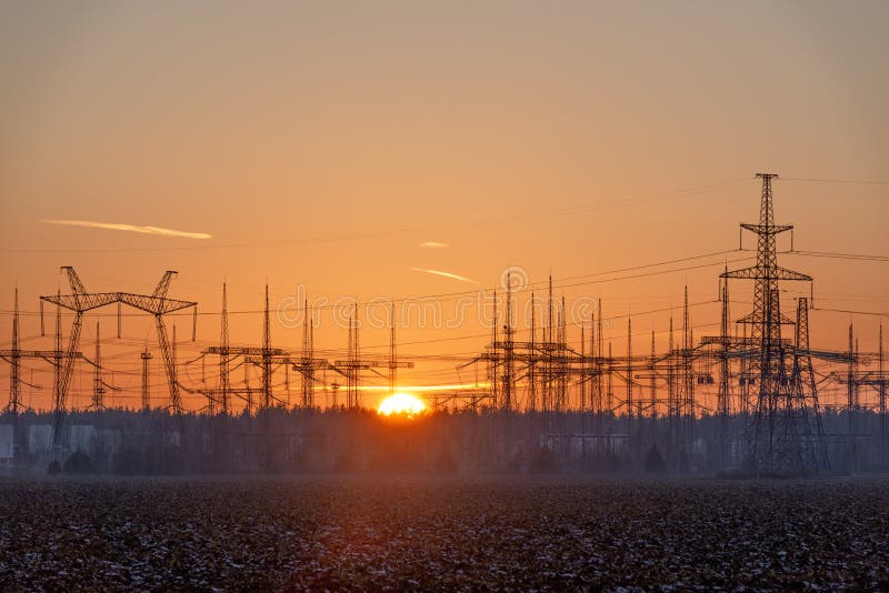 Electric Substation at Sunset Stock Image - Image of distribution ...