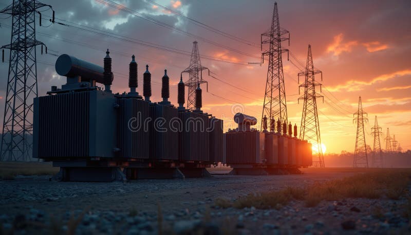 Electric Substations with Large Transformers, High-voltage Power Lines ...