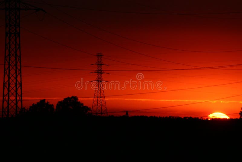 Electric sunset stock image. Image of knurow, sunset, wires - 2265675