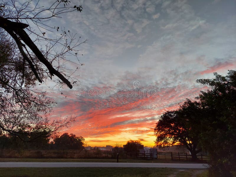 Electric Sunset Over Quiet Country Farm Stock Photo - Image of flower ...