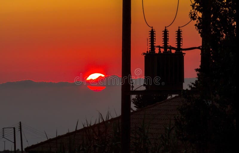 Electric sunset stock photo. Image of powerlines, distribution - 50590618