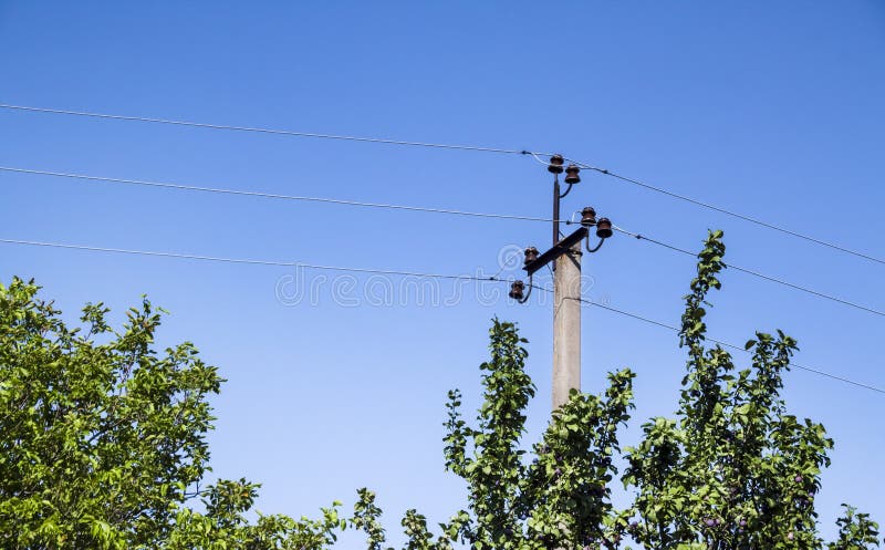 Electric Support Pole Against Blue Sky Background Stock Photo - Image ...