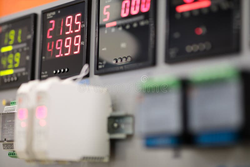Electric Switchboard with Digital Gauges Stock Photo - Image of console ...