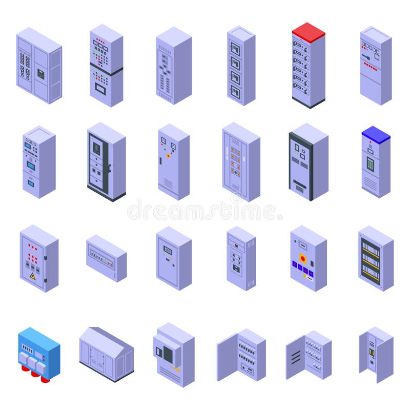 Electric Switchboard Icons Set Isometric Vector. Work Engineer Stock ...