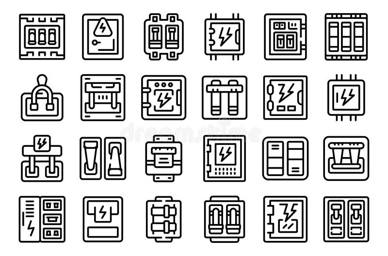 Electric Switchboard Icons Set Outline Vector. Engineer Work Stock ...
