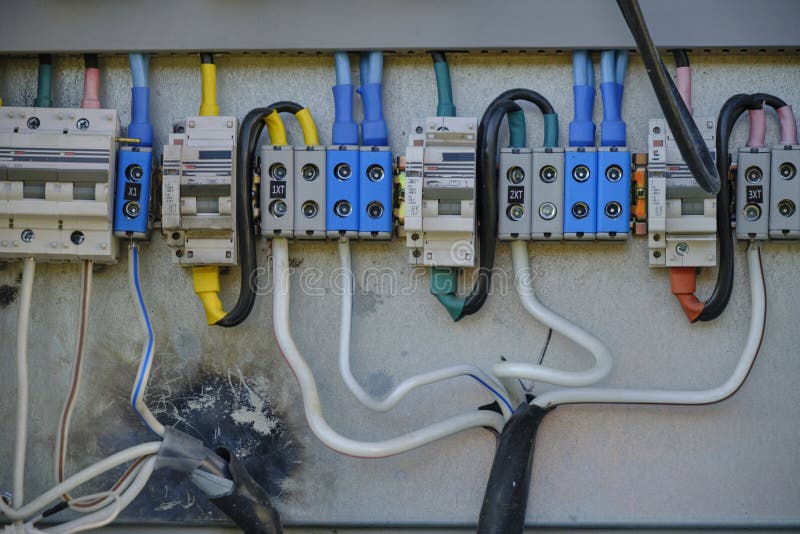 Electric Switches with Wires Electrical Panel. Stock Image - Image of ...