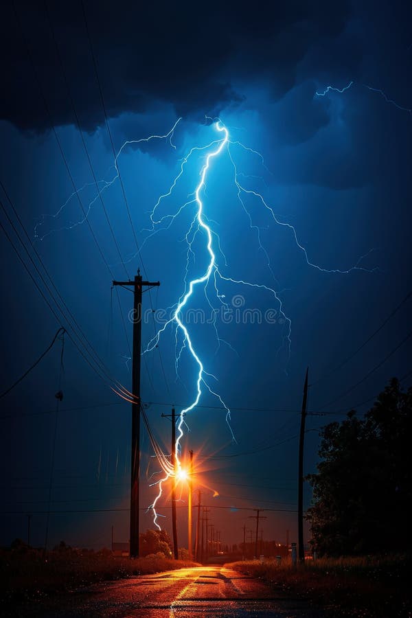 Electric Symphony: Power Lines and Lightning Against a Twilight Sky ...