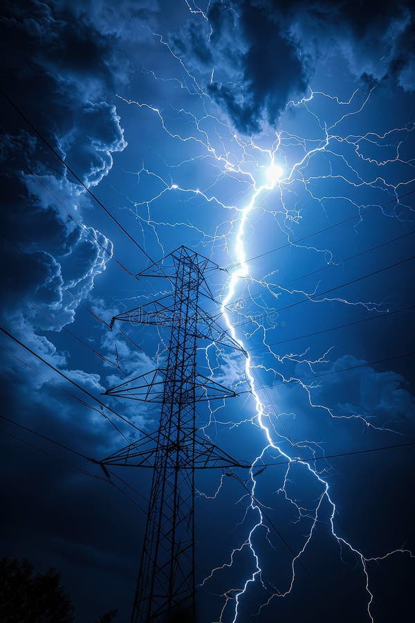 Electric Symphony: Power Lines and Lightning Against a Twilight Sky ...